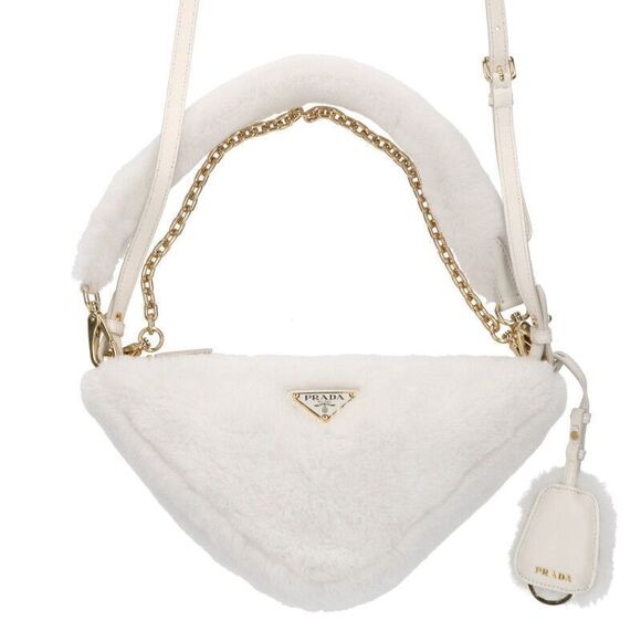Prada | Bags | Prada Bc543 Sacca Triangle Logo Plate Fur Handbag Women ...